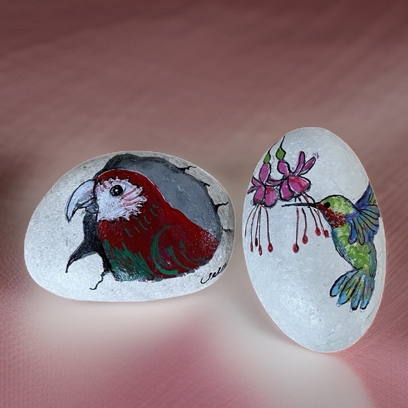 Hand Crafted | Accents | Hand Crafted Painted Green Hummingbird Rock ...